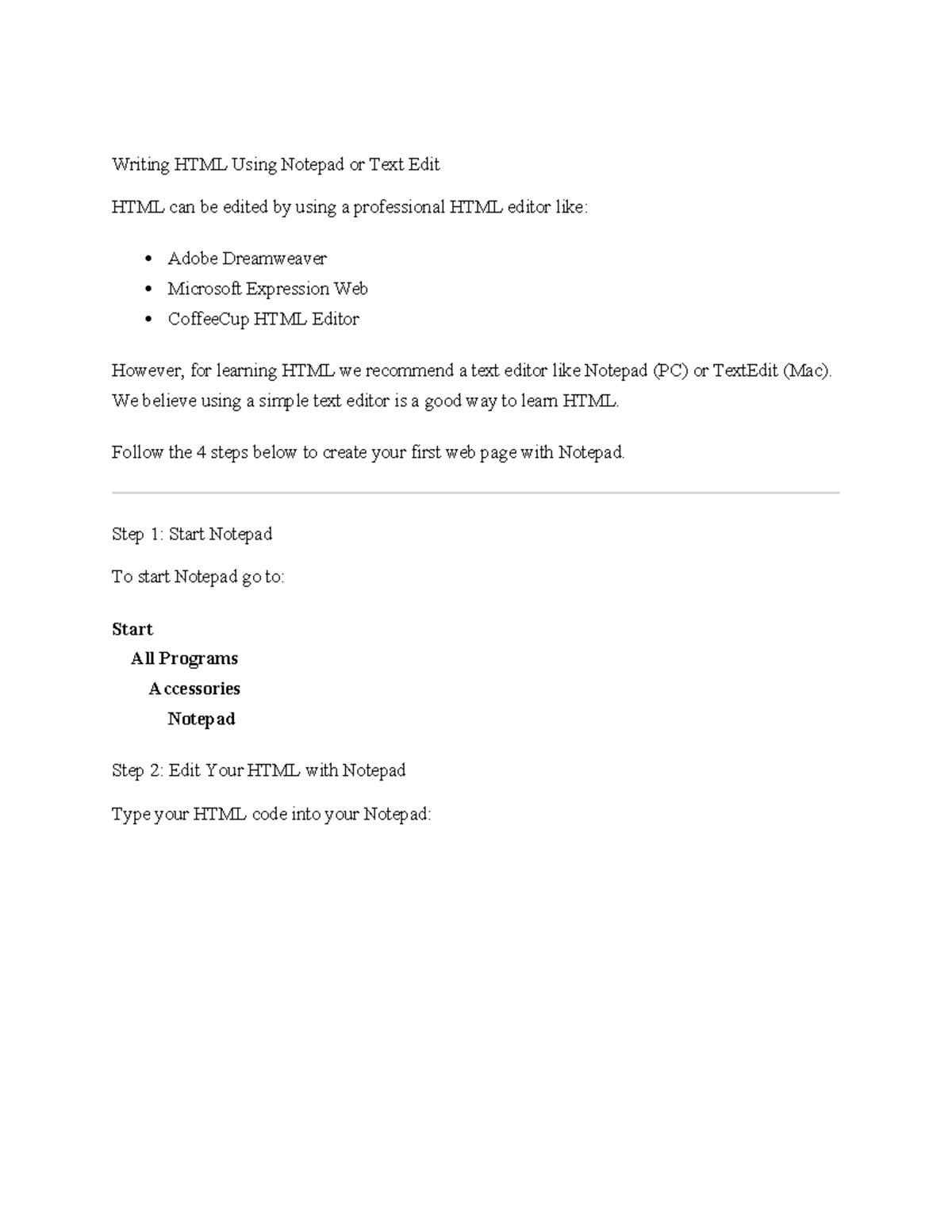 Web Design HTML Notes - Tutorials - Writing HTML Using Notepad or Text ...