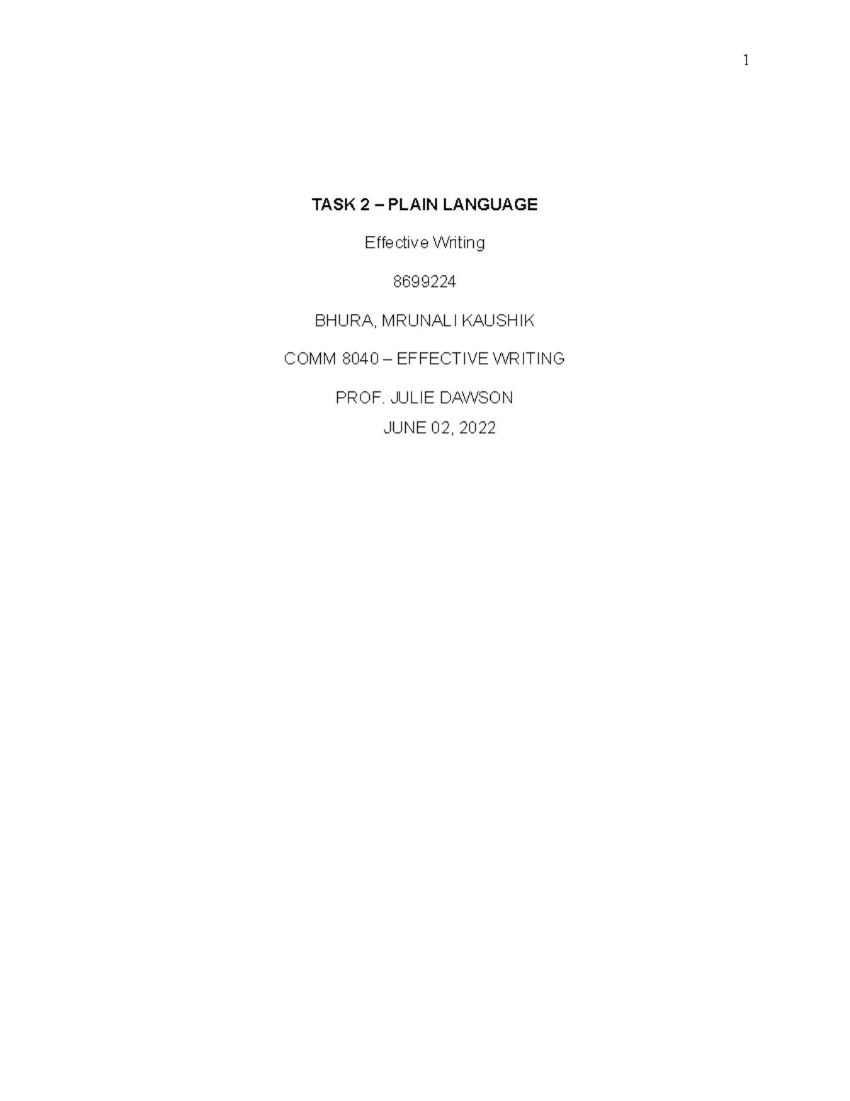 TASK 2 - 890992 - Mrunali Bhura - MGMT8300 - Conestoga College - Studocu
