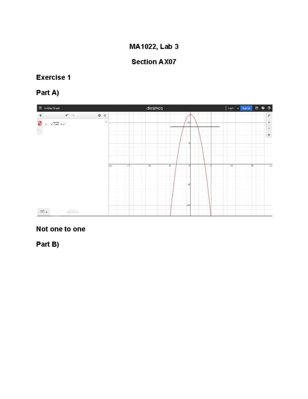 Copy of Calc II Lab 3 - Google Docs - MA1022, Lab 3 Section AX Exercise 1 Part A) Not one to one ...