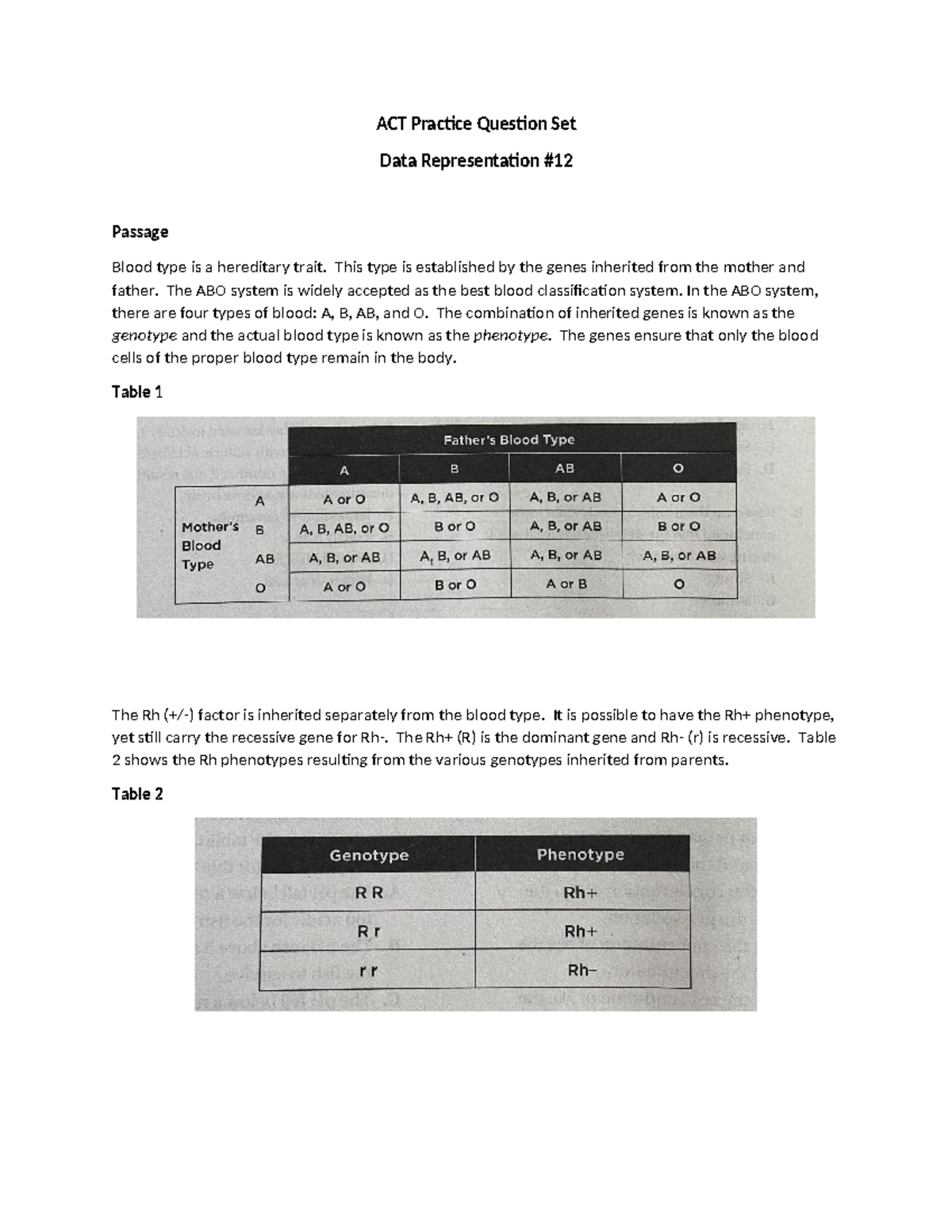 ACT+Question+Set+-+Genetics+-+Set+3 - ACT Practice Question Set Data ...