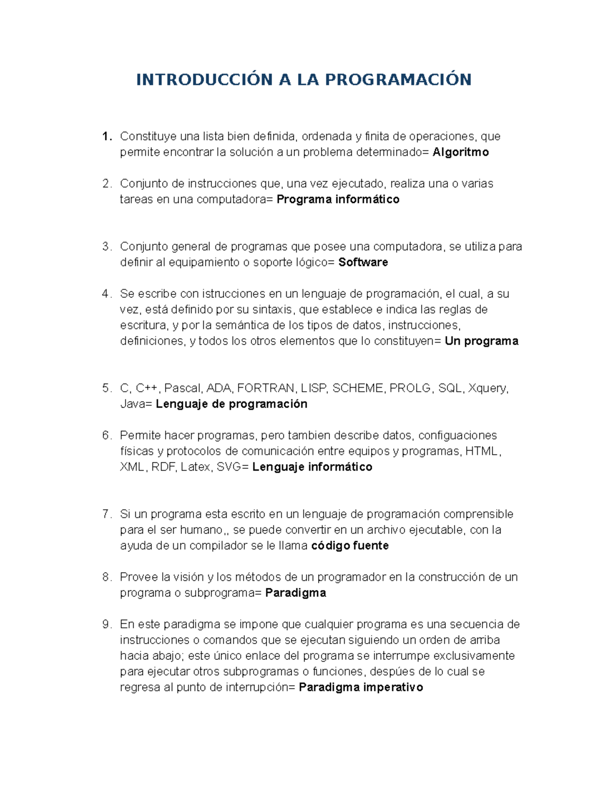 GUIA Parcial - ...... - INTRODUCCIÓN A LA PROGRAMACIÓN Constituye una ...