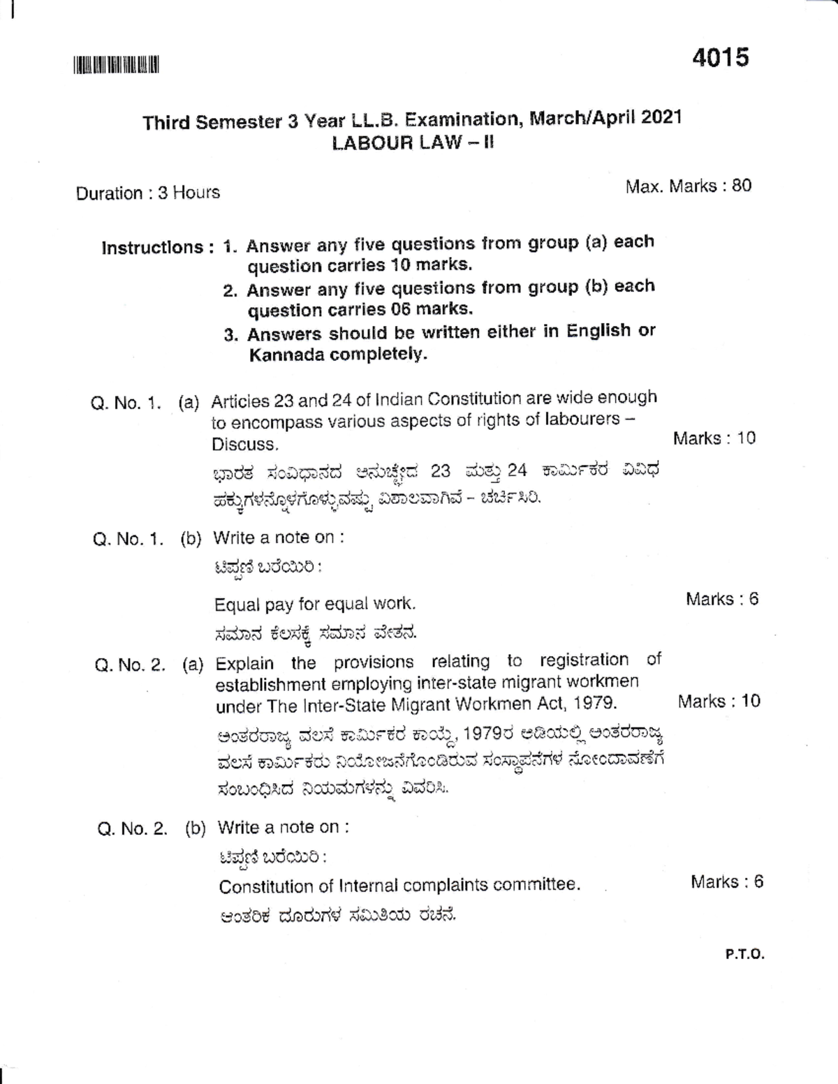 Labour LAW - II March April 2021 - I llilll lllll lllll lllll llll llll ...