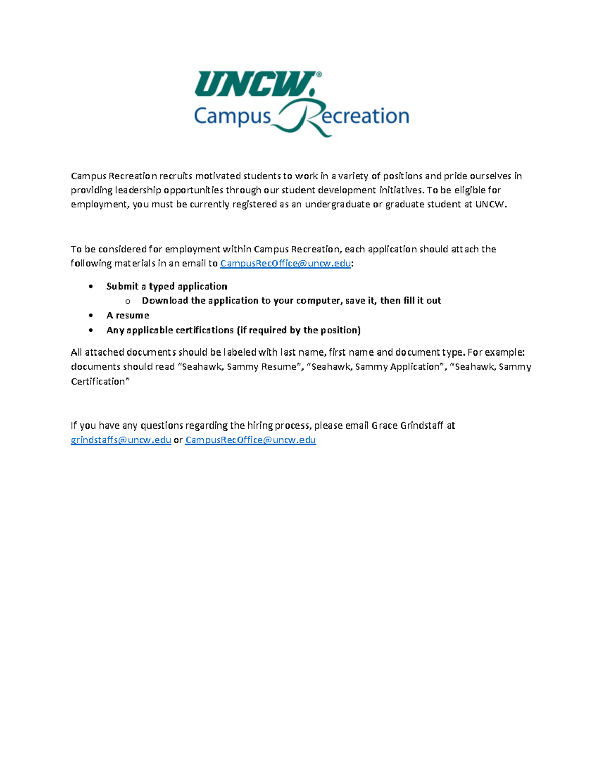 Campus recreation new team member application and directions spring 2022 - Campus Recreation ...
