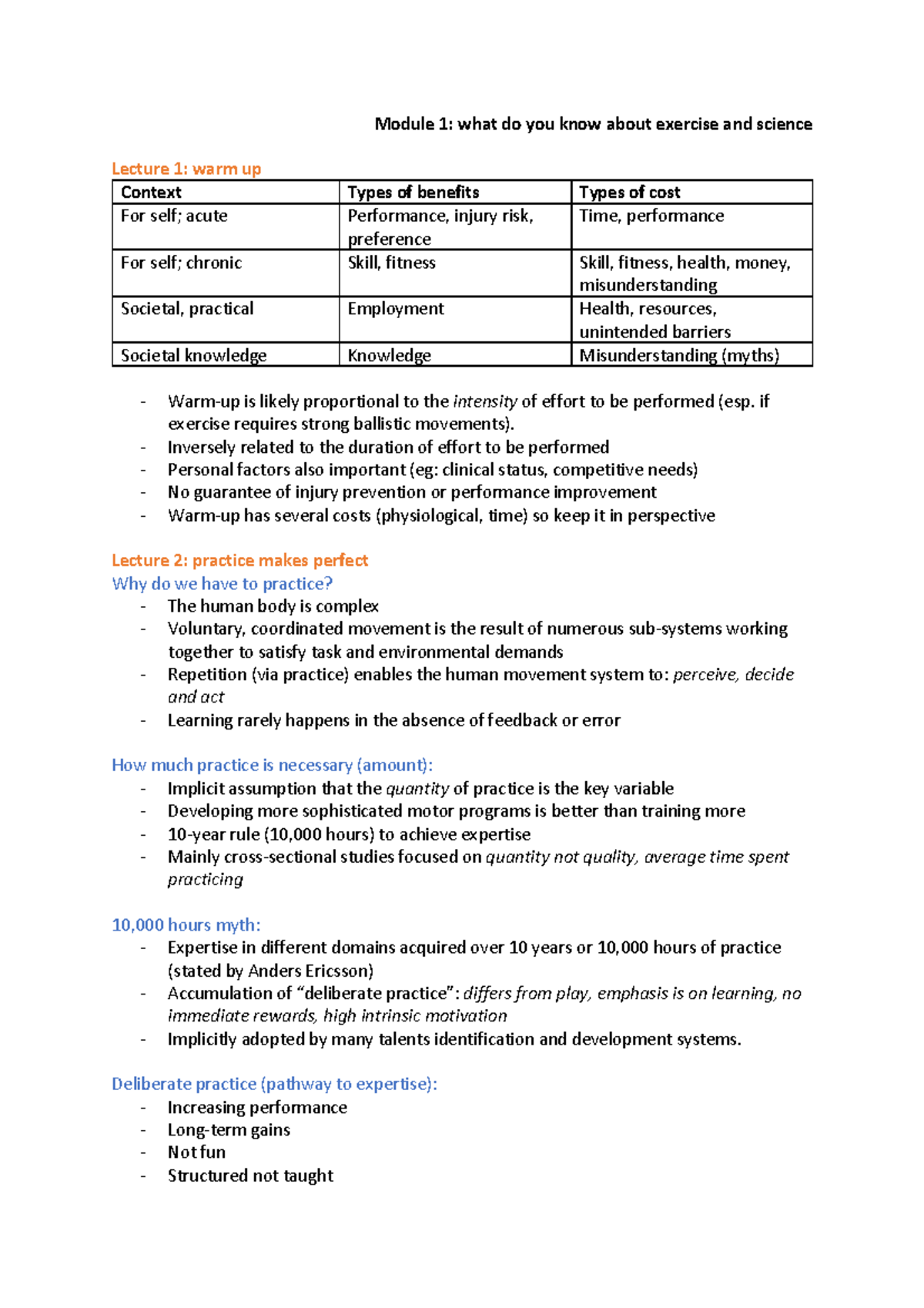 SPEX102 lecture notes - Module 1: what do you know about exercise and ...