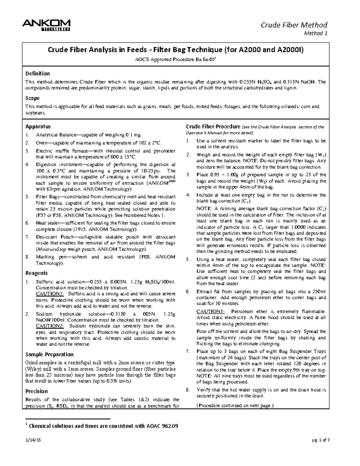 Crude Fiber Method Method 1 Crude Fiber - Crude Fiber Method Method 1 1 ...