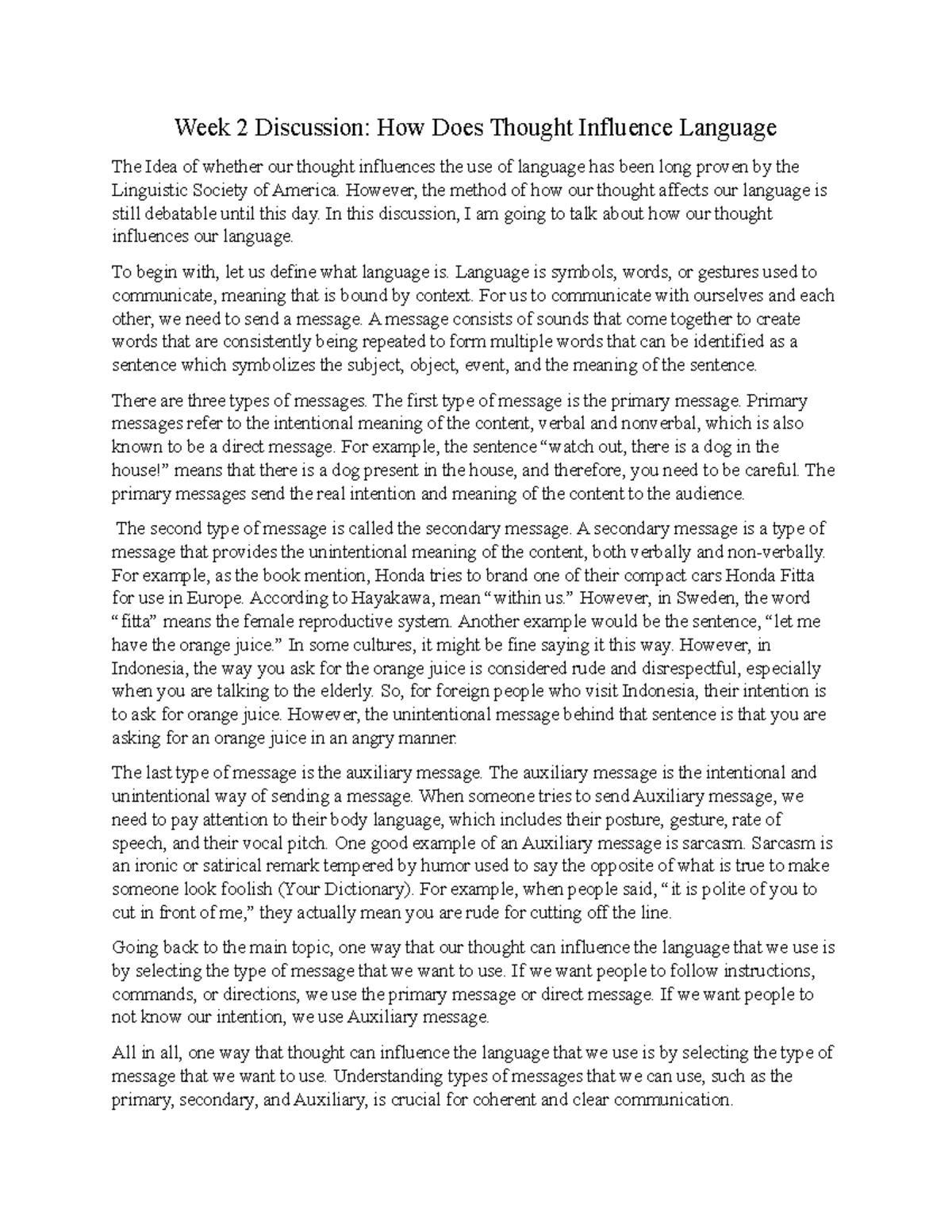 #6 How does thought influence language option 1 - Week 2 Discussion ...