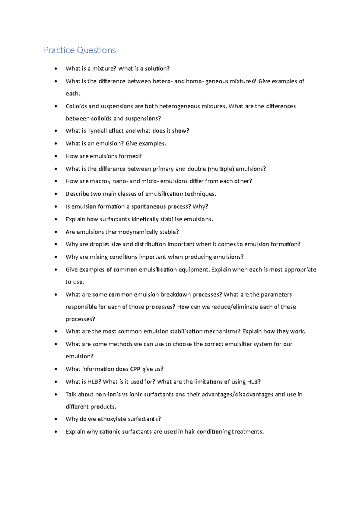 Practice quesitons Week 4 - Practice Questions What is a mixture? What ...