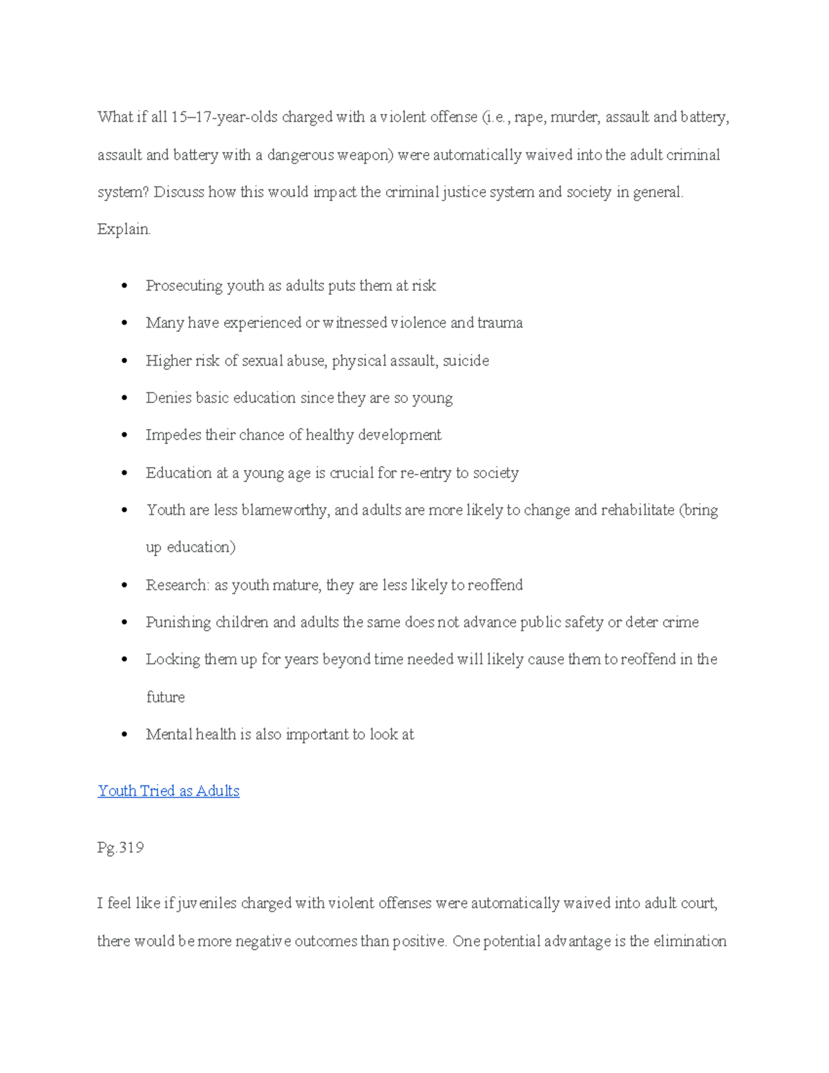 Module 13 Discussion What If All 15 17 year olds Charged With A