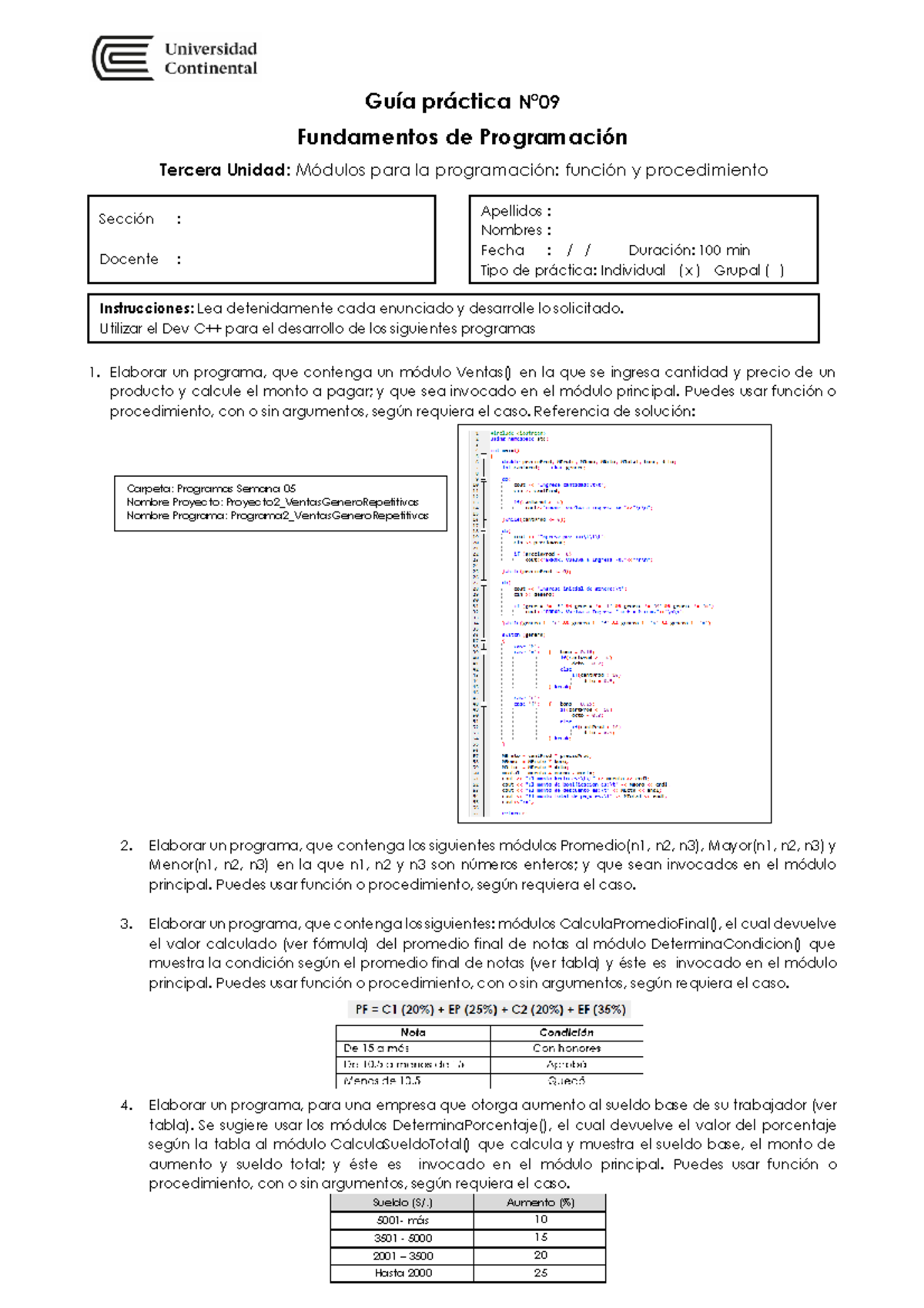 Semana 09 Guia de Practica 09 - GuÌa pr·ctica N∞ Fundamentos de ProgramaciÛn Tercera Unidad ...