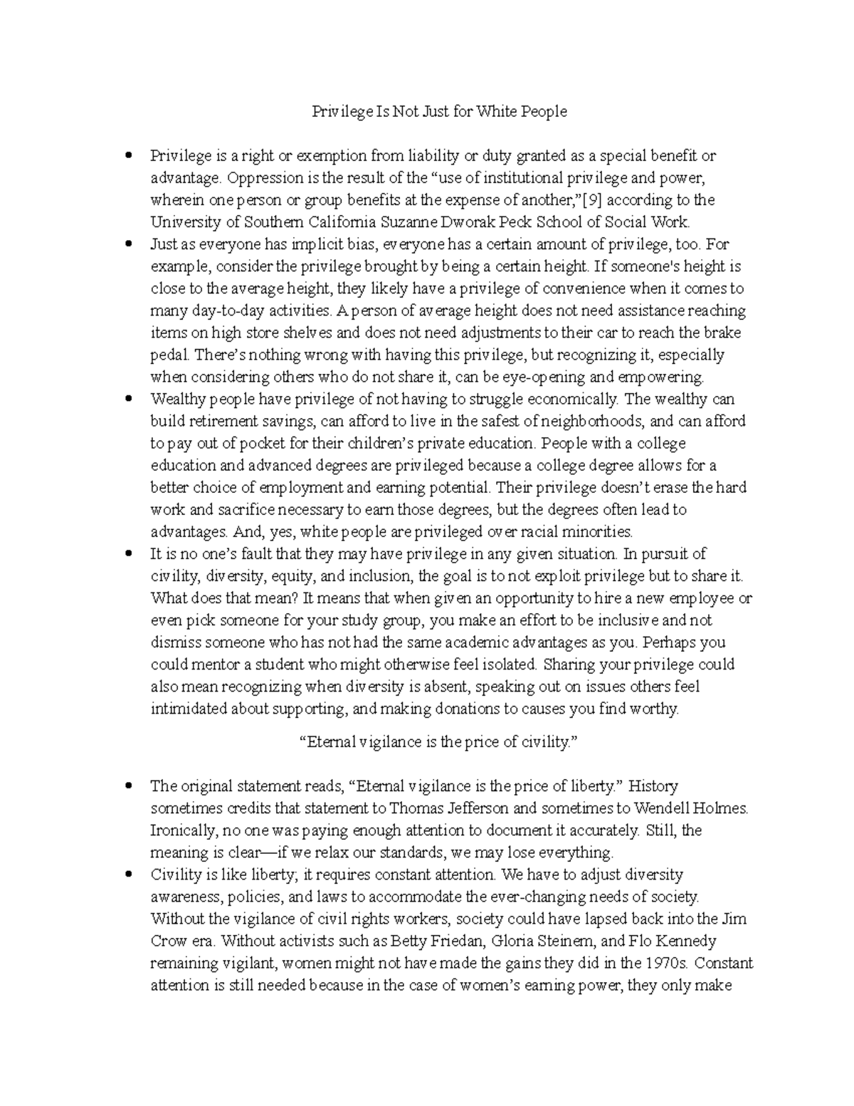 CTC101 Chapter 9 Lesson 4 - Privilege Is Not Just for White People Privilege is a right or - Studocu