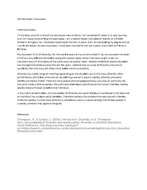 Module 3, Diversity - In this activity, you will consider the elements ...