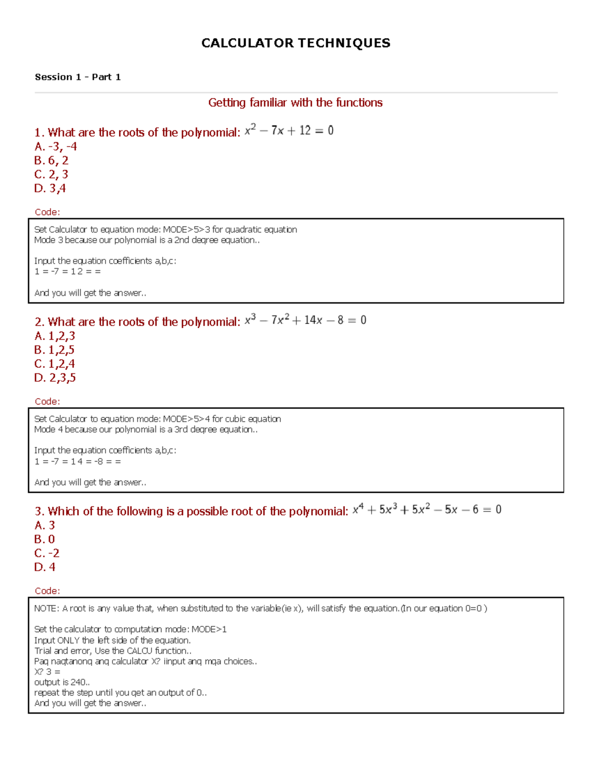 Calculator Technique Choices Dependent - CALCULATOR TECHNIQUES Session 1 - Part 1 Getting ...