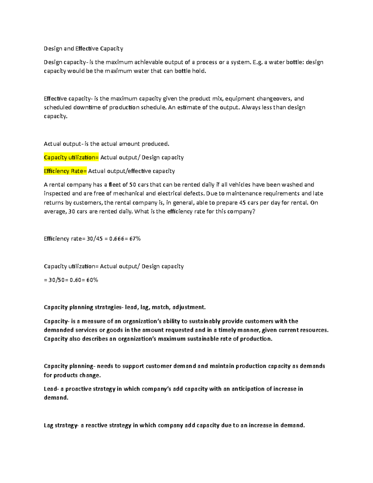 Capacity planning - Cohort notes - Design and Effective Capacity Design ...