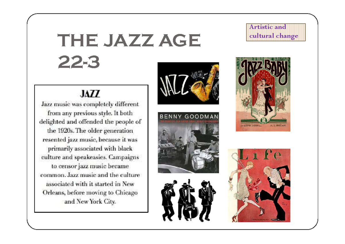 Jazz - Jazz music - THE JAZZ AGE 22- Artistic and cultural change AN ...