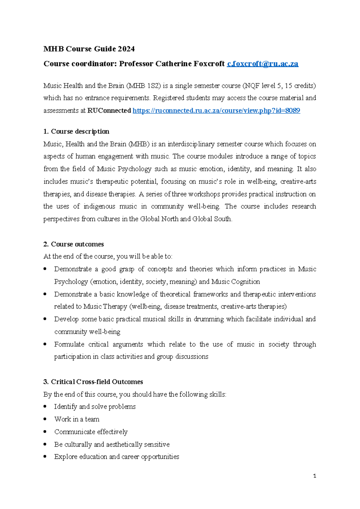 MHB Course outline 2024 - MHB Course Guide 2024 Course coordinator ...