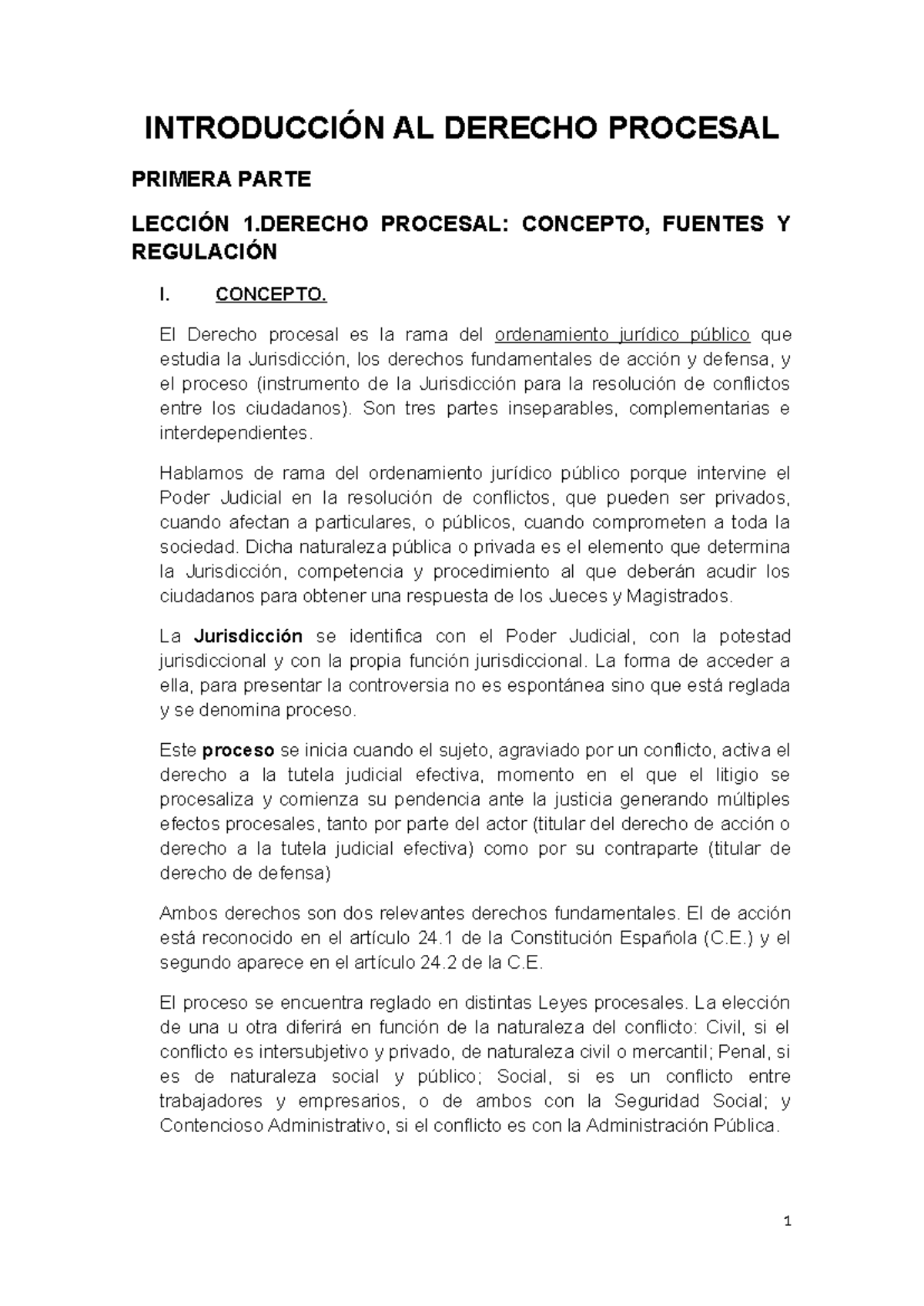 UNED Introducción AL Derecho Procesal - INTRODUCCIÓN AL DERECHO PROCESAL PRIMERA PARTE LECCIÓN 1 ...