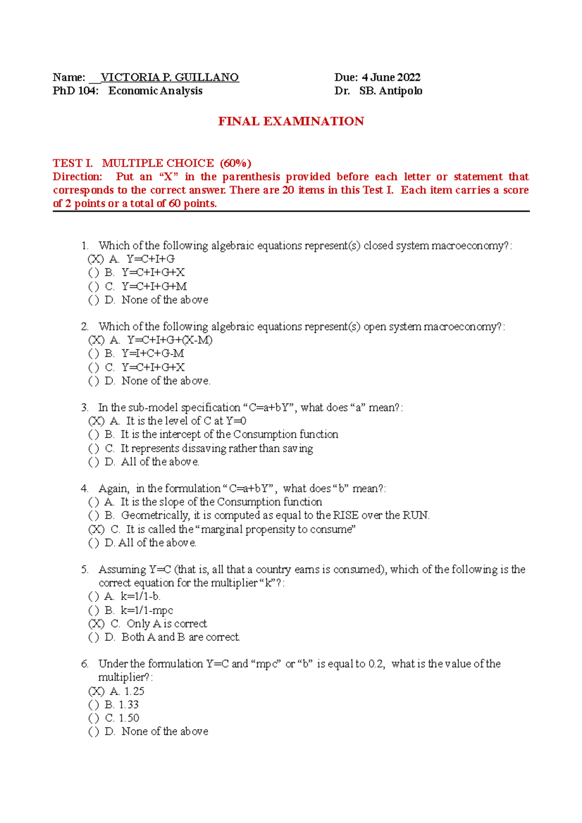 Ph D 104 Final EXAM - Name: __VICTORIA P. GUILLANO Due: 4 June 2022 PhD ...