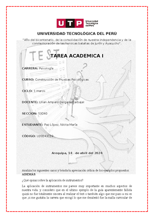 Construcción de pruebas psicológicas - UTP - Studocu