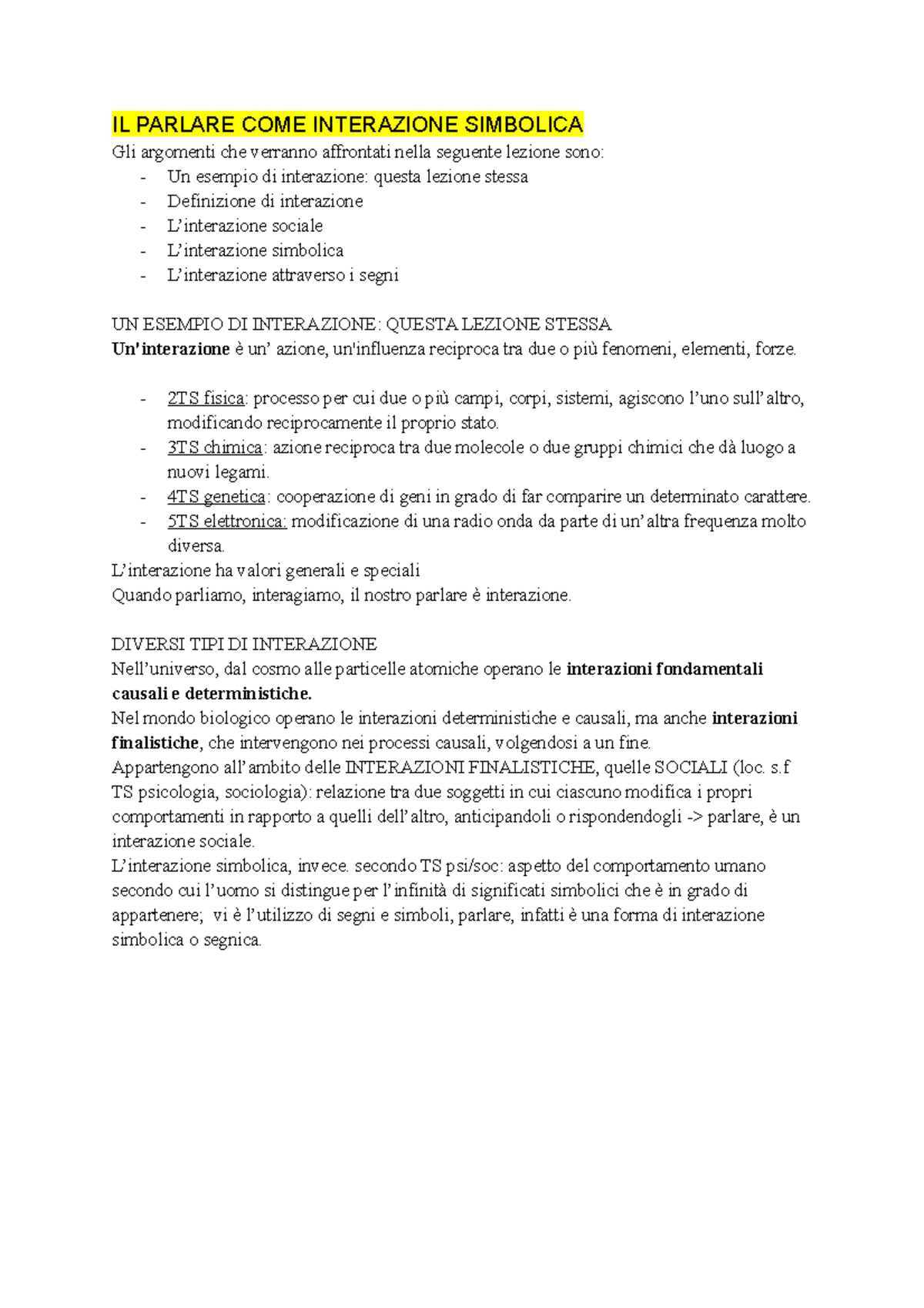 IL Parlare COME Interazione Simbolica - 1 lezione semiotica - IL ...