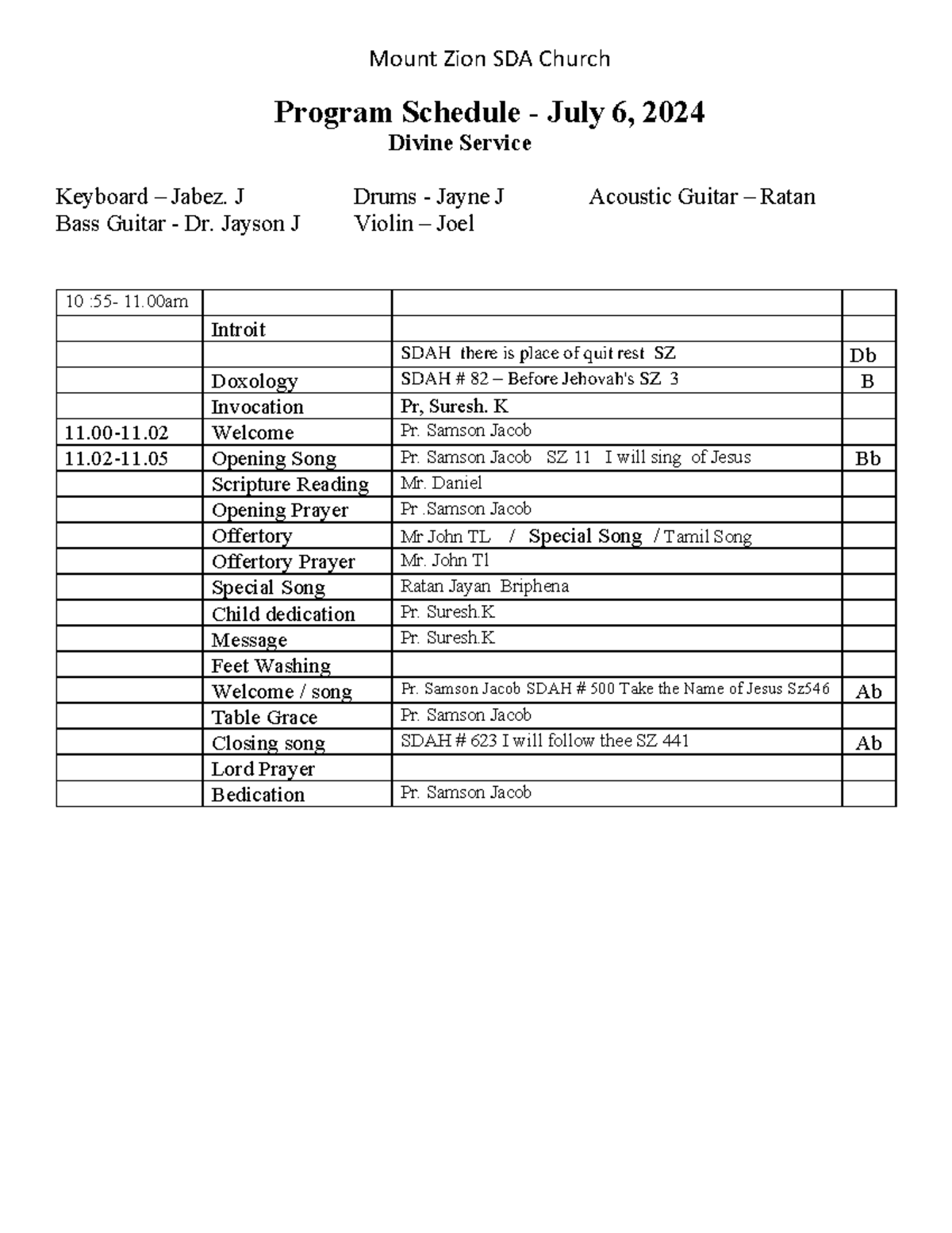 Mzsjc divine serivce Program July 05 - Mount Zion SDA Church Program ...