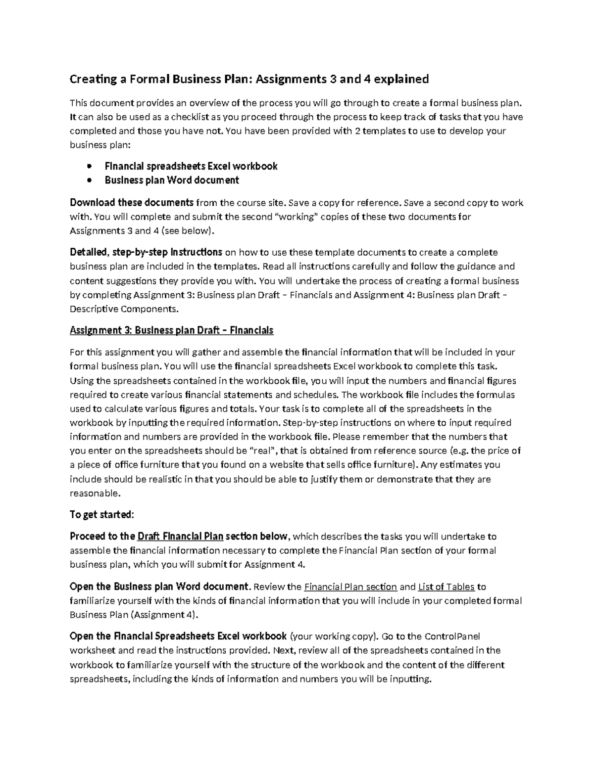 Creating a Formal Business Plan Assignments 3 and 4 Explained ...