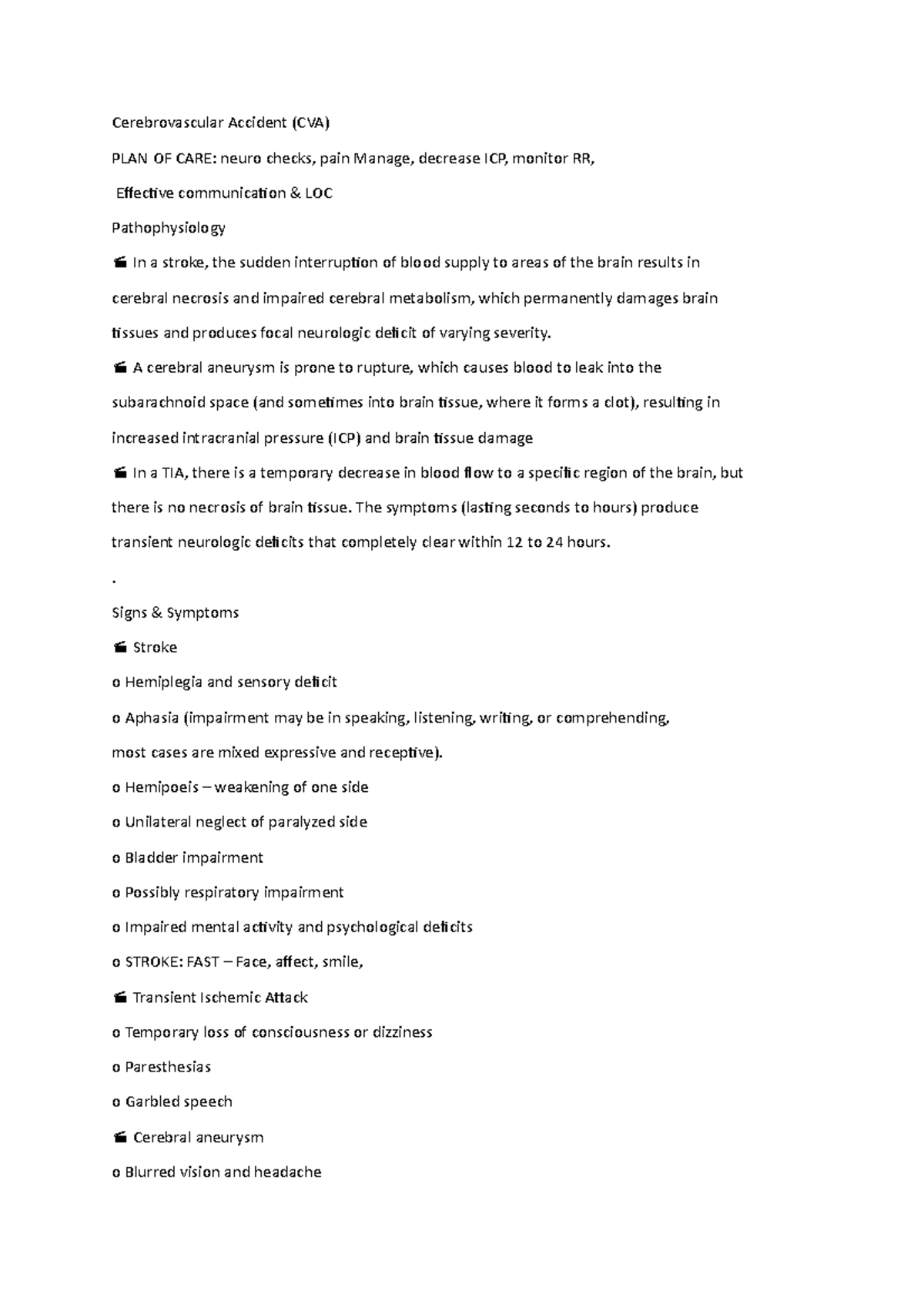 CVA - cerebral vascular accident - Cerebrovascular Accident (CVA) PLAN ...