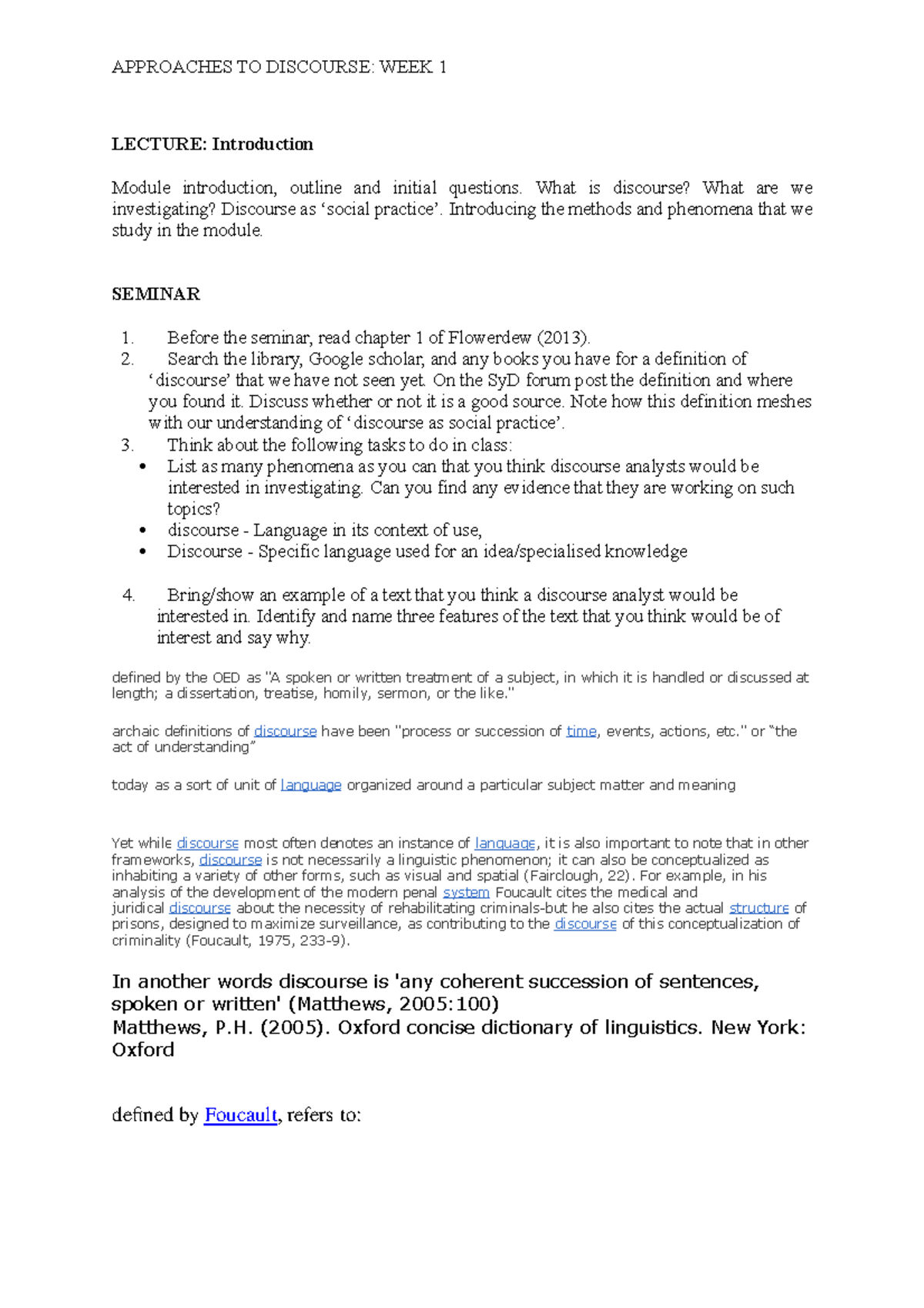 Atd Week 1 Lecture Notes 1 Approaches To Discourse Week 1 Lecture Introduction Module