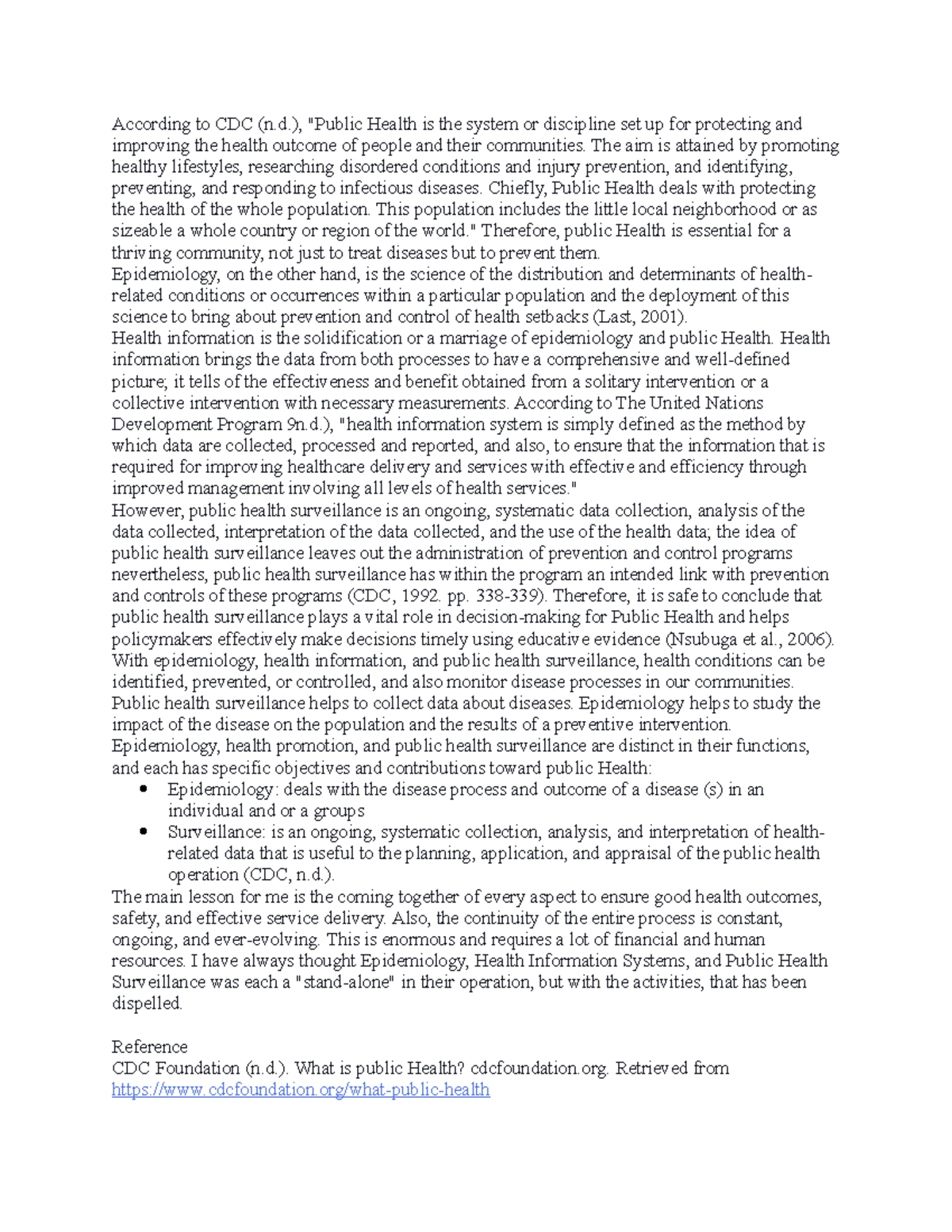 According to CDC - learning journal - According to CDC (n.), "Public ...