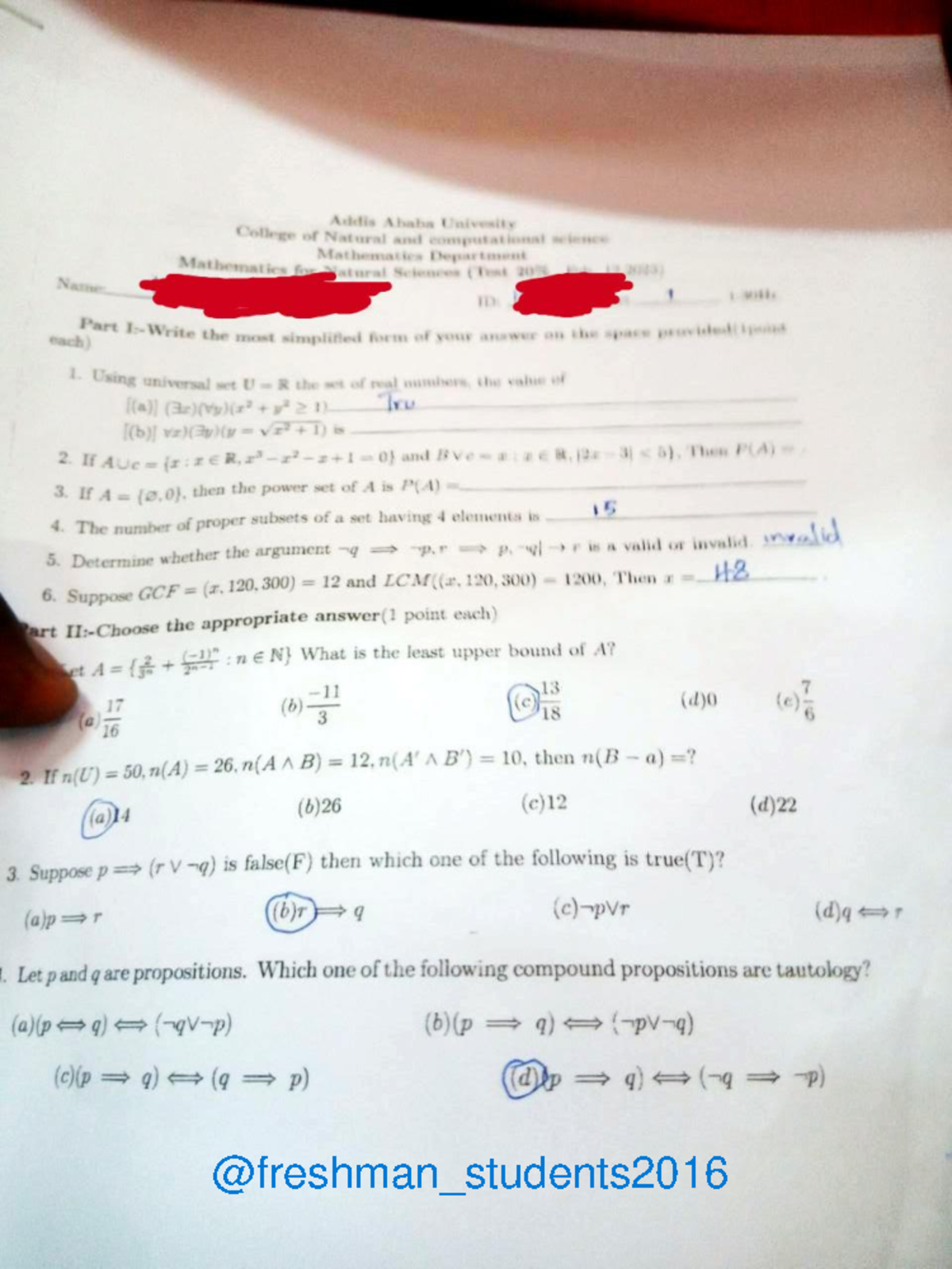 AAU Mathimatics mid 2016 - Addis Ababa University College of Natural ...