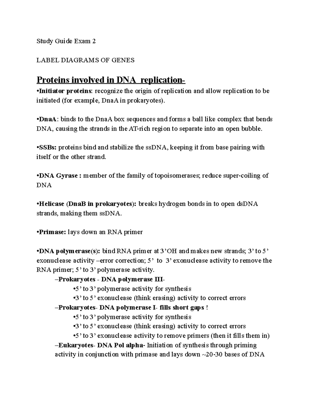 Genetics Exam 3 Study Guide - Study Guide Exam 2 LABEL DIAGRAMS OF ...