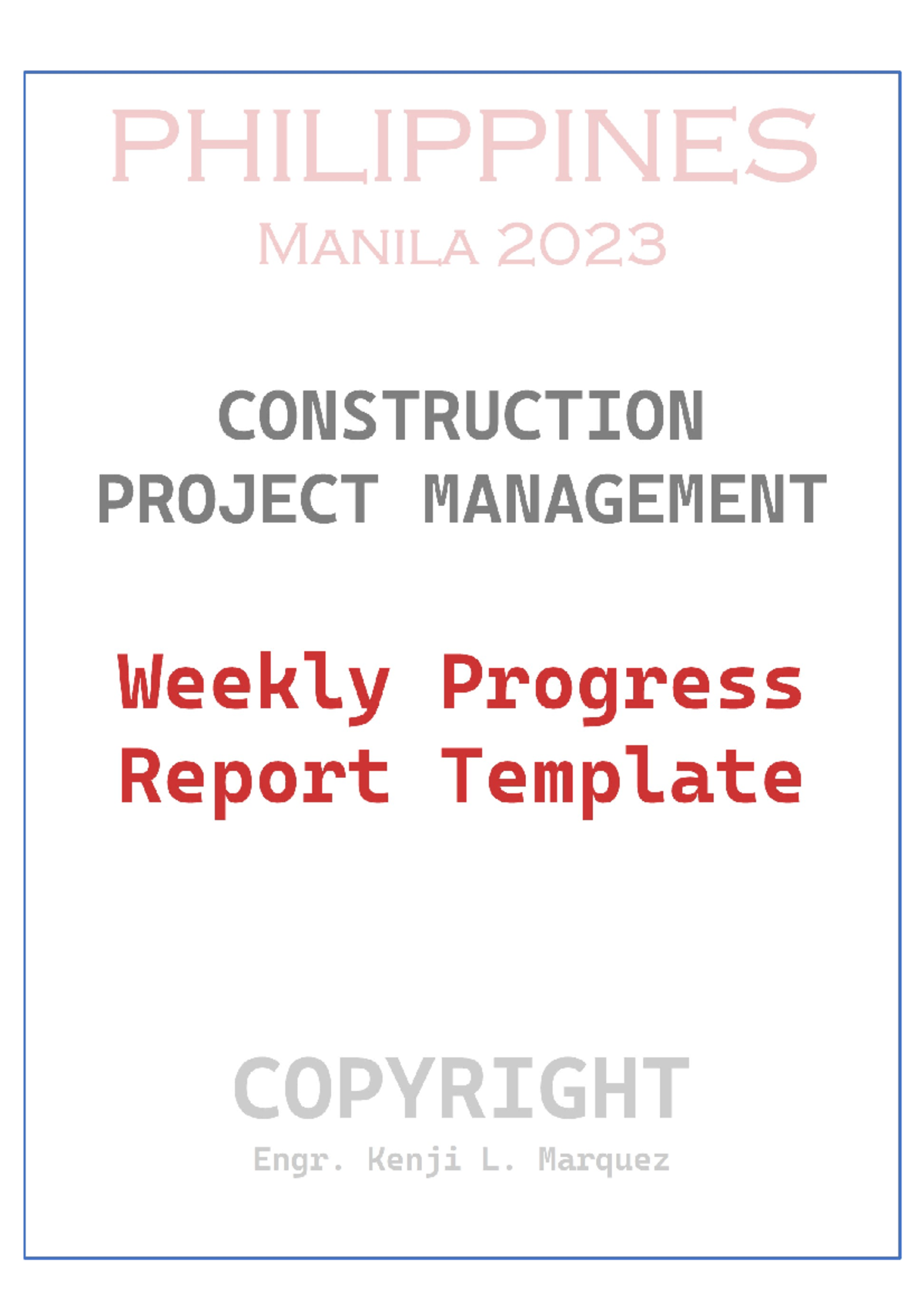 Primaia 2023 Construction Weekly Progress Report Template - BS Civil ...