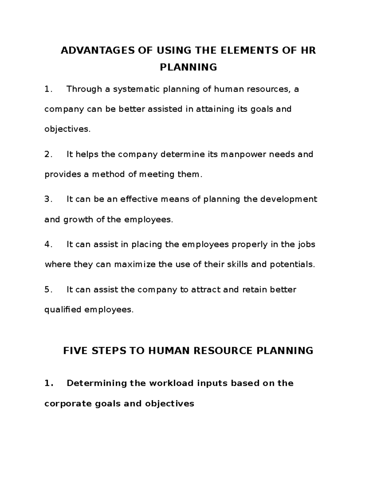 Advantages OF Using THE Elements OF HR Planning - ADVANTAGES OF USING ...