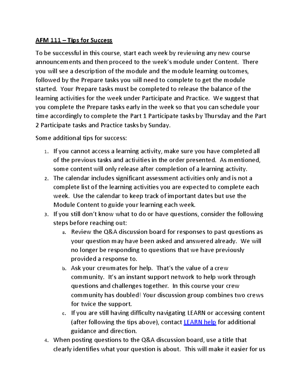 AFM 111 - tips for success - Warning: TT: undefined function: 32 Warning: TT: undefined function ...