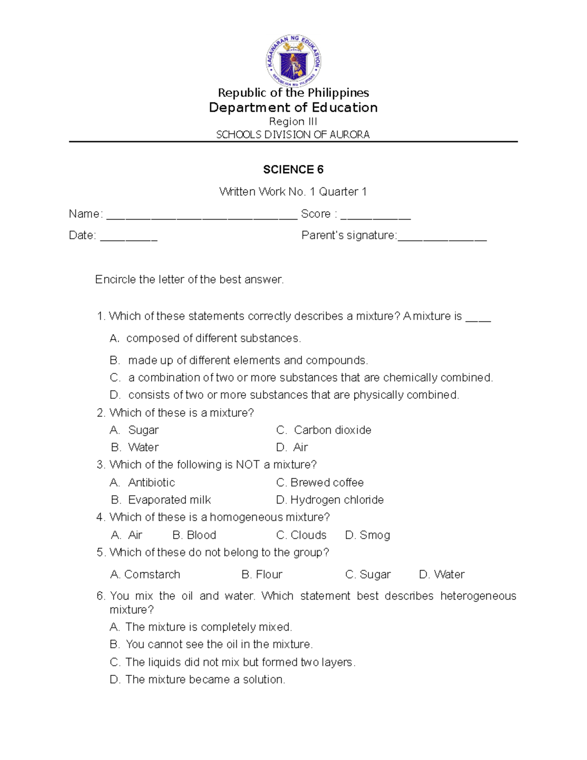 Science 6 ST - NONE - Department of Education Region III SCHOOLS ...