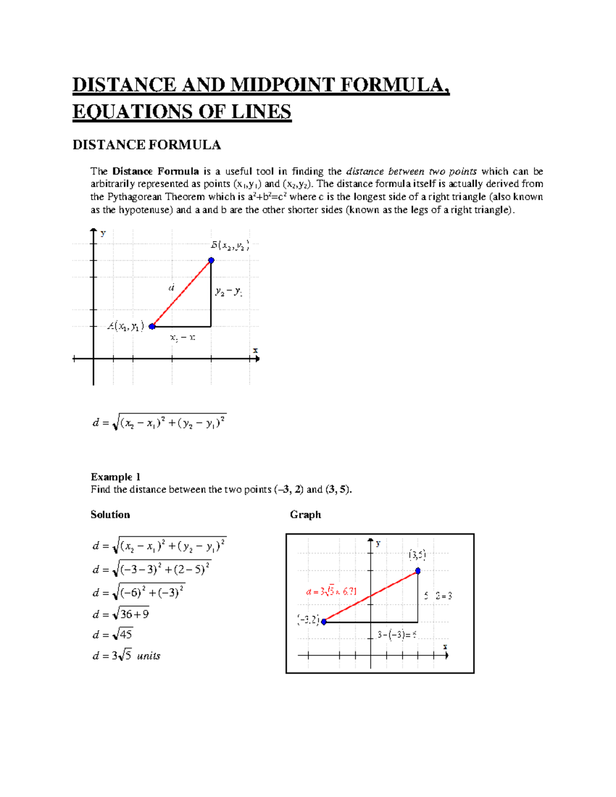 Distance and midpoint formula - DISTANCE AND MIDPOINT FORMULA ...