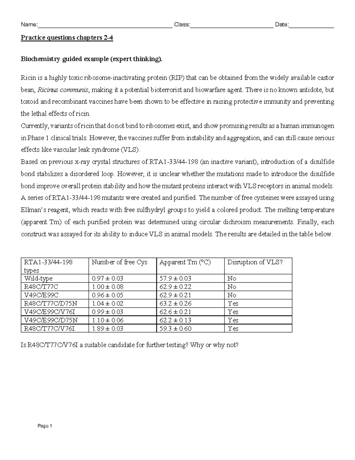 Practice questions chapters 2 4 - Ricin is a highly toxic ribosome-inactivating protein (RIP ...