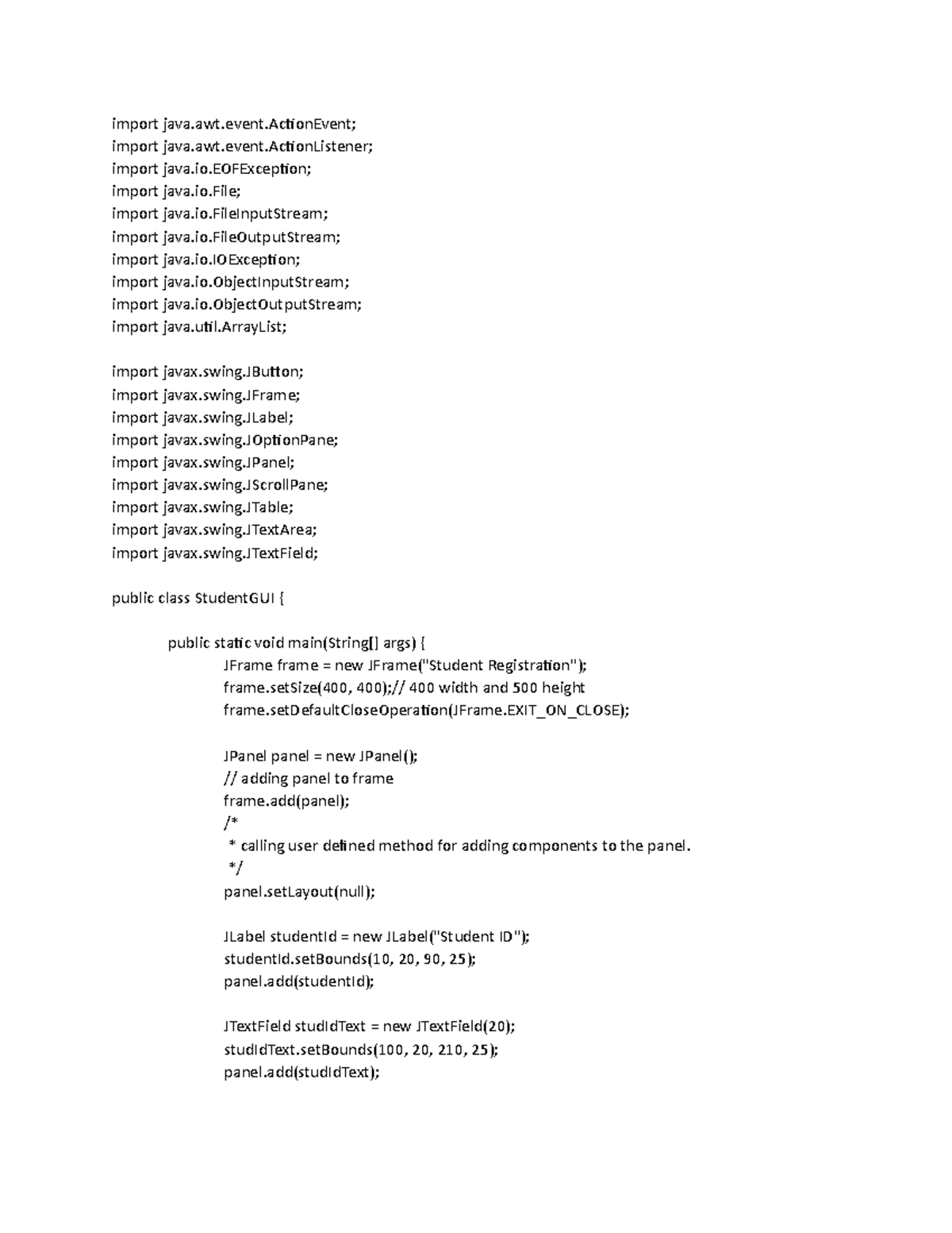 Student GUI - Workshop6 - import java.awt.event; import java.awt.event ...