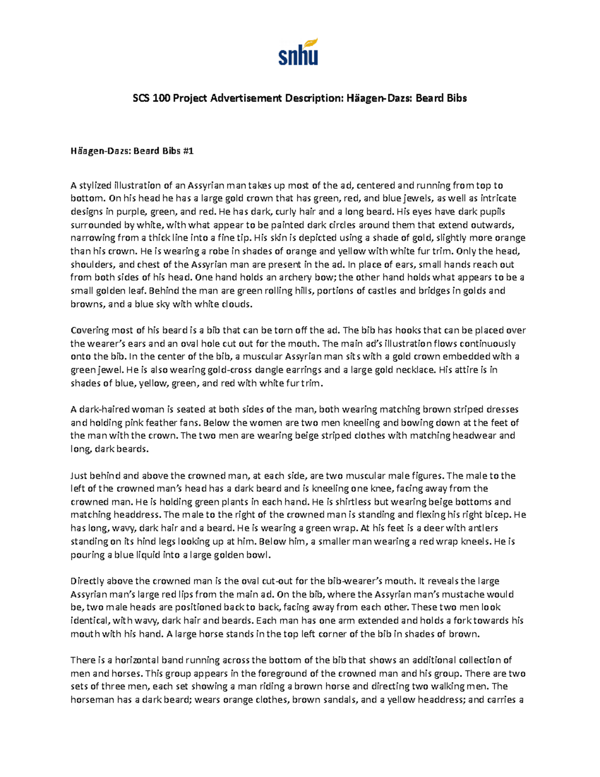 SCS 100 Advertisement Description Haagen-Dazs Beard Bibs - SCS100 - SNHU - Studocu