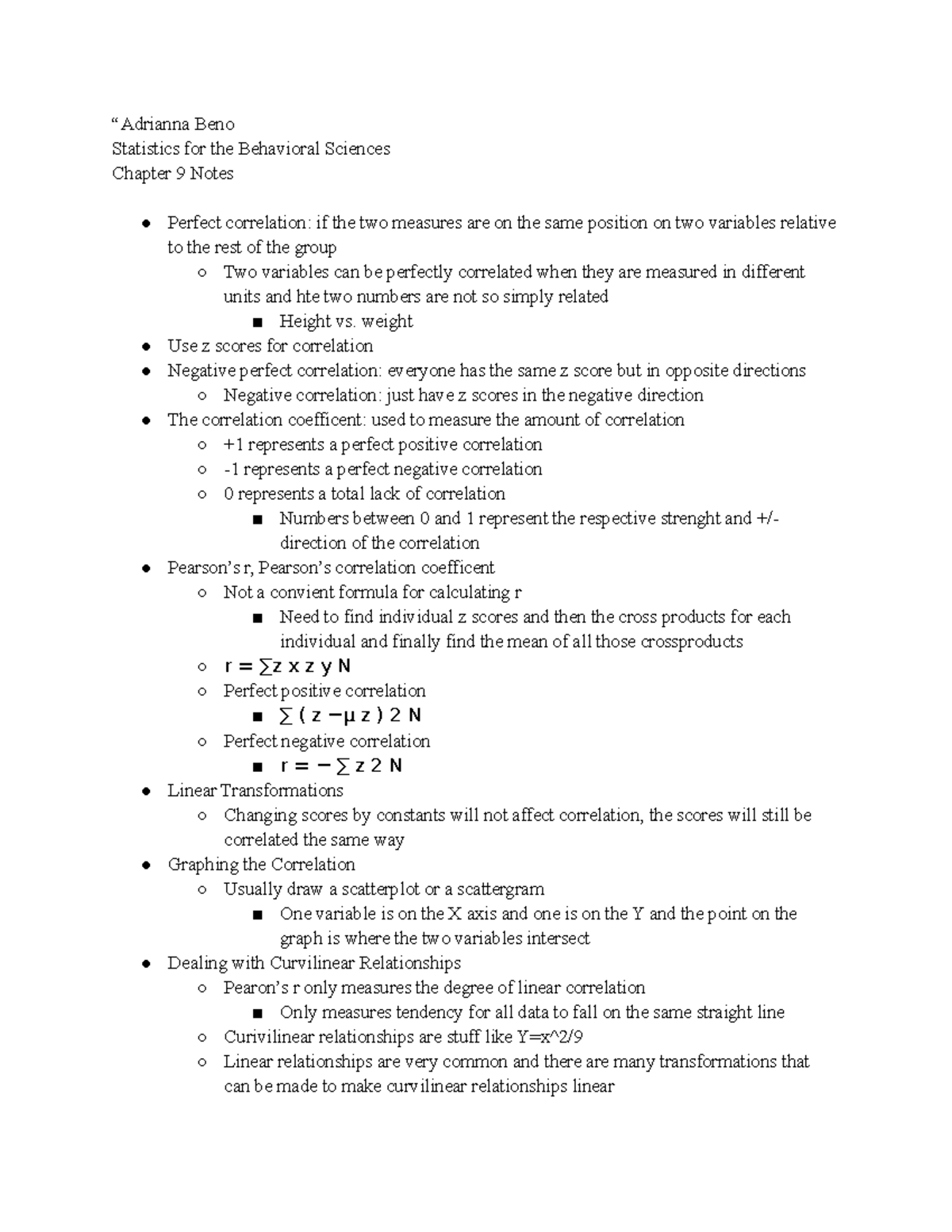 Chapter 9 - Textbook notes - “Adrianna Beno Statistics for the ...
