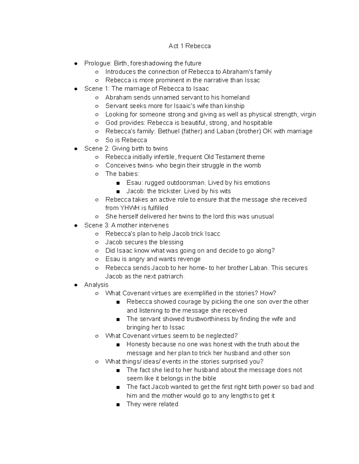 Narrative Notes 1- Rebecca - Act 1 Rebecca Prologue: Birth ...