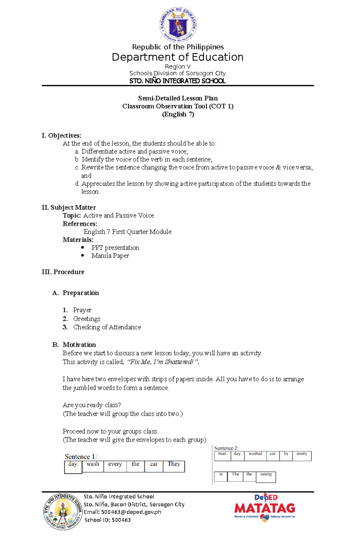 COT 1 (Active and Passive Voice) - Department of Education Region V ...