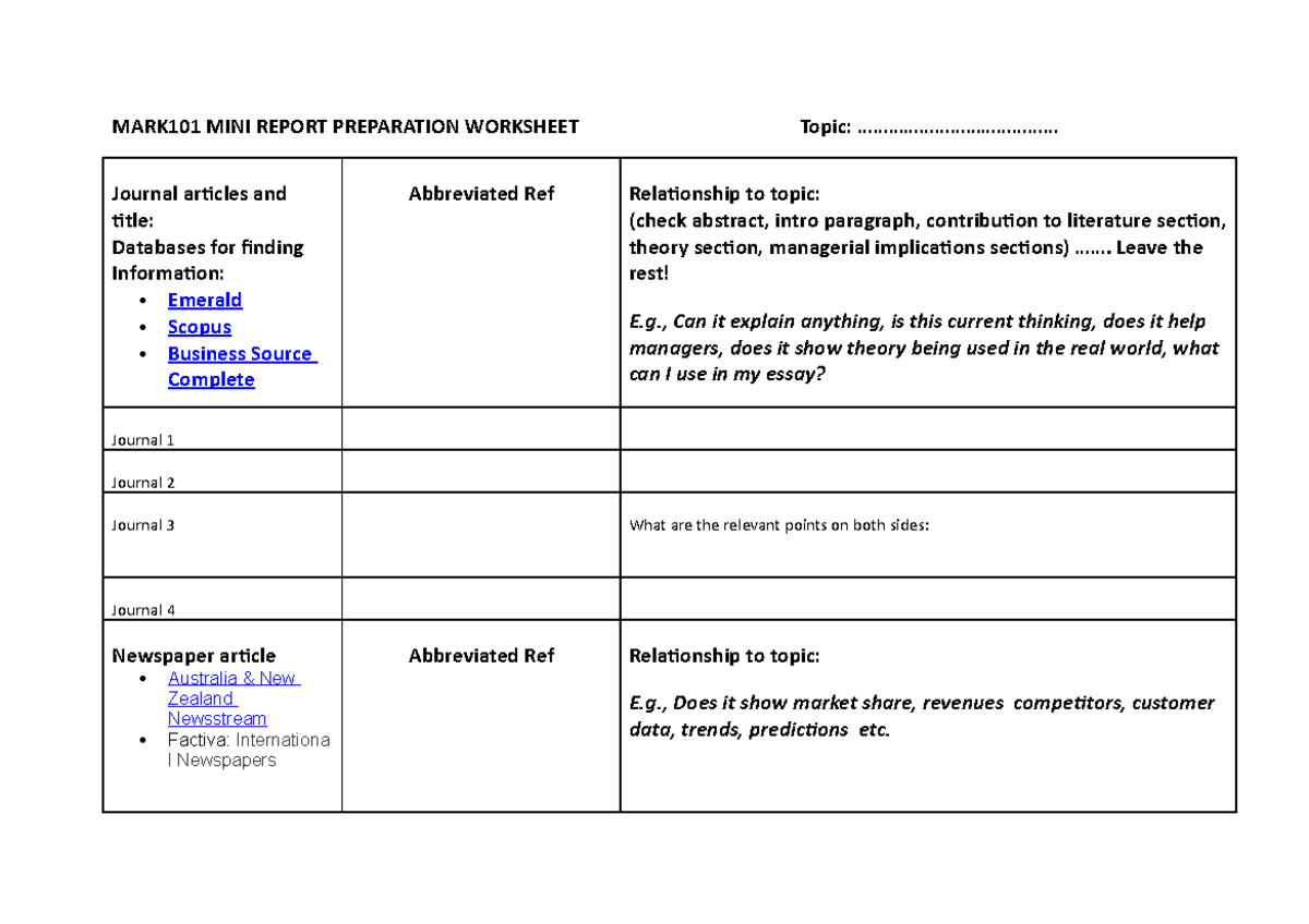 MARK101 Mini Report Templates - MARK101 MINI REPORT PREPARATION ...