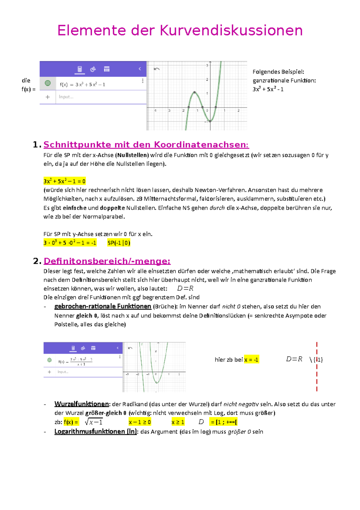 Elemente der Kurvendiskussionen - Elemente der Kurvendiskussionen ...