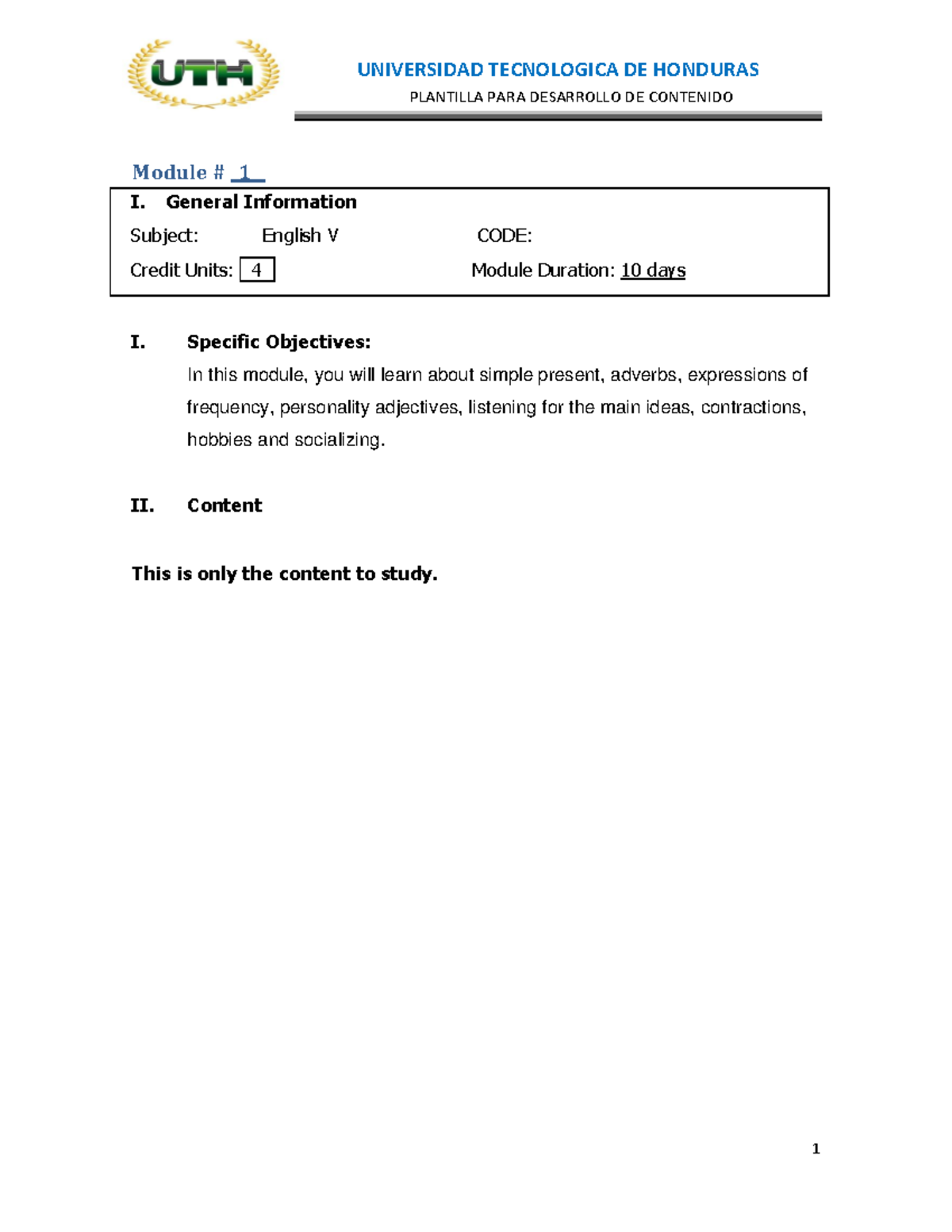 Module 1 English 5 2020 - módulos del primer parcial de la clase, donde ...