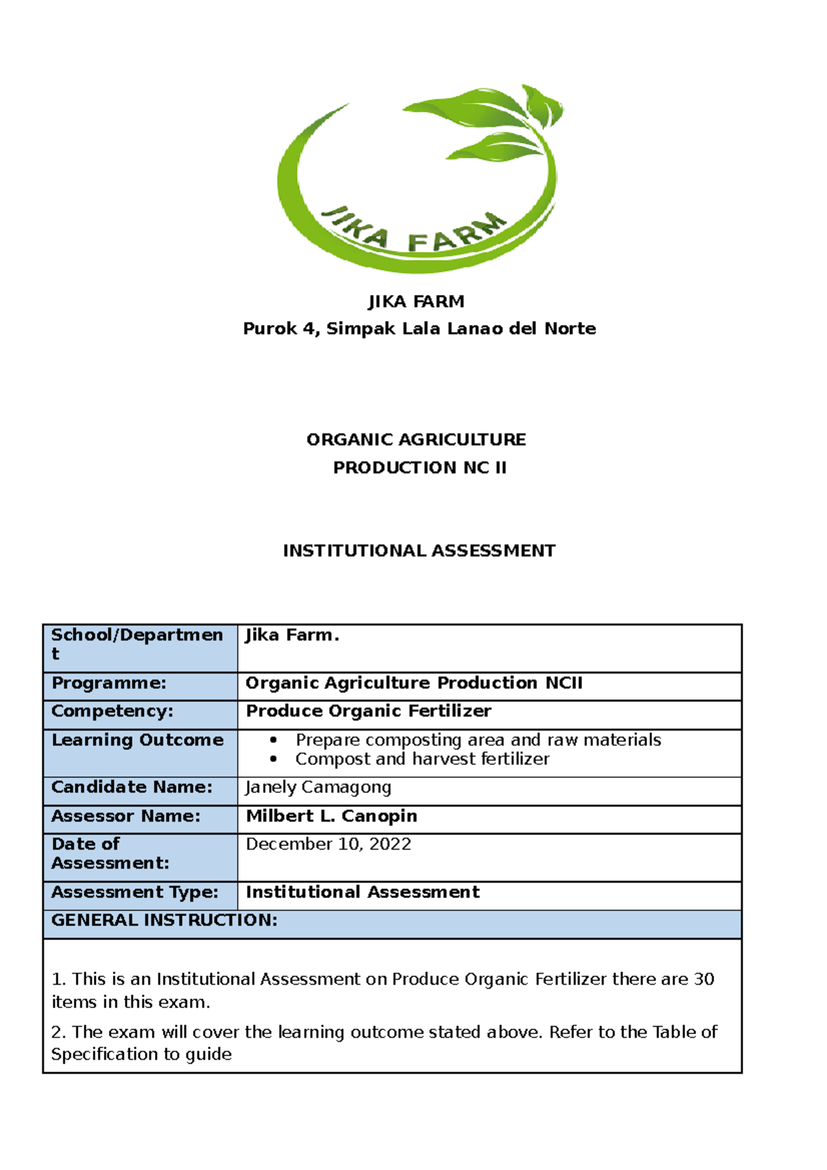 5 Institutional-Assessment-Instruments Final (1) - JIKA FARM Purok 4 ...