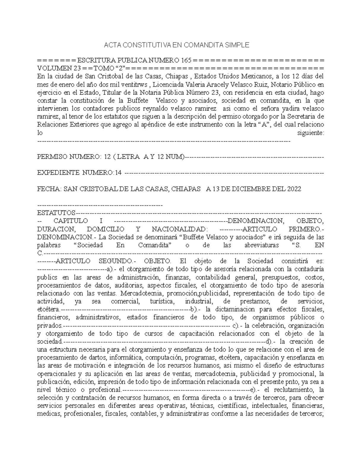 ACTA Constitutiva EN Comandita Simple - ACTA CONSTITUTIVA EN COMANDITA SIMPLE ...