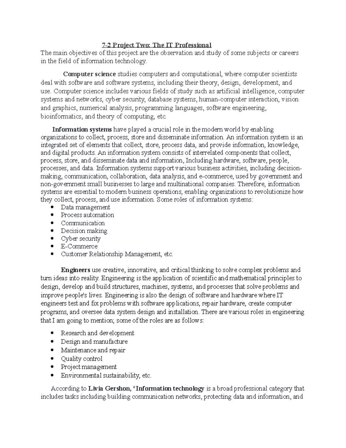 7.2 Project Two The IT Project - 7-2 Project Two: The IT Professional ...