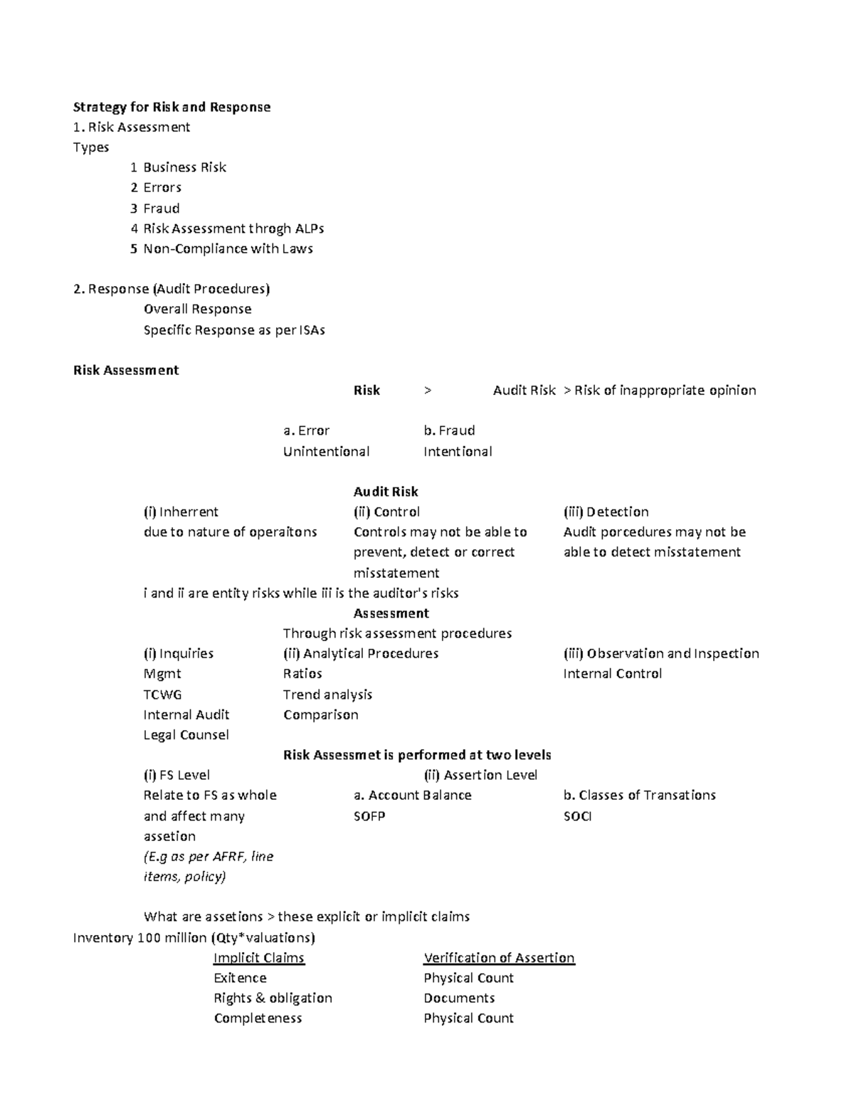 Risk Assessment Notes - Strategy for Risk and Response Risk Assessment ...