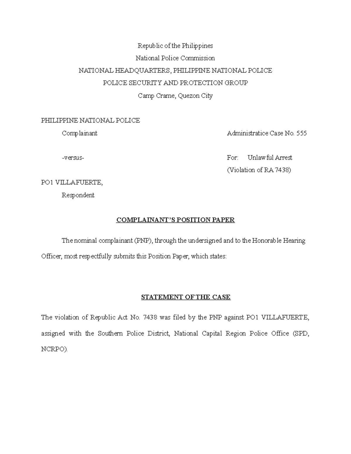 Composition Paper - Republic of the Philippines National Police ...
