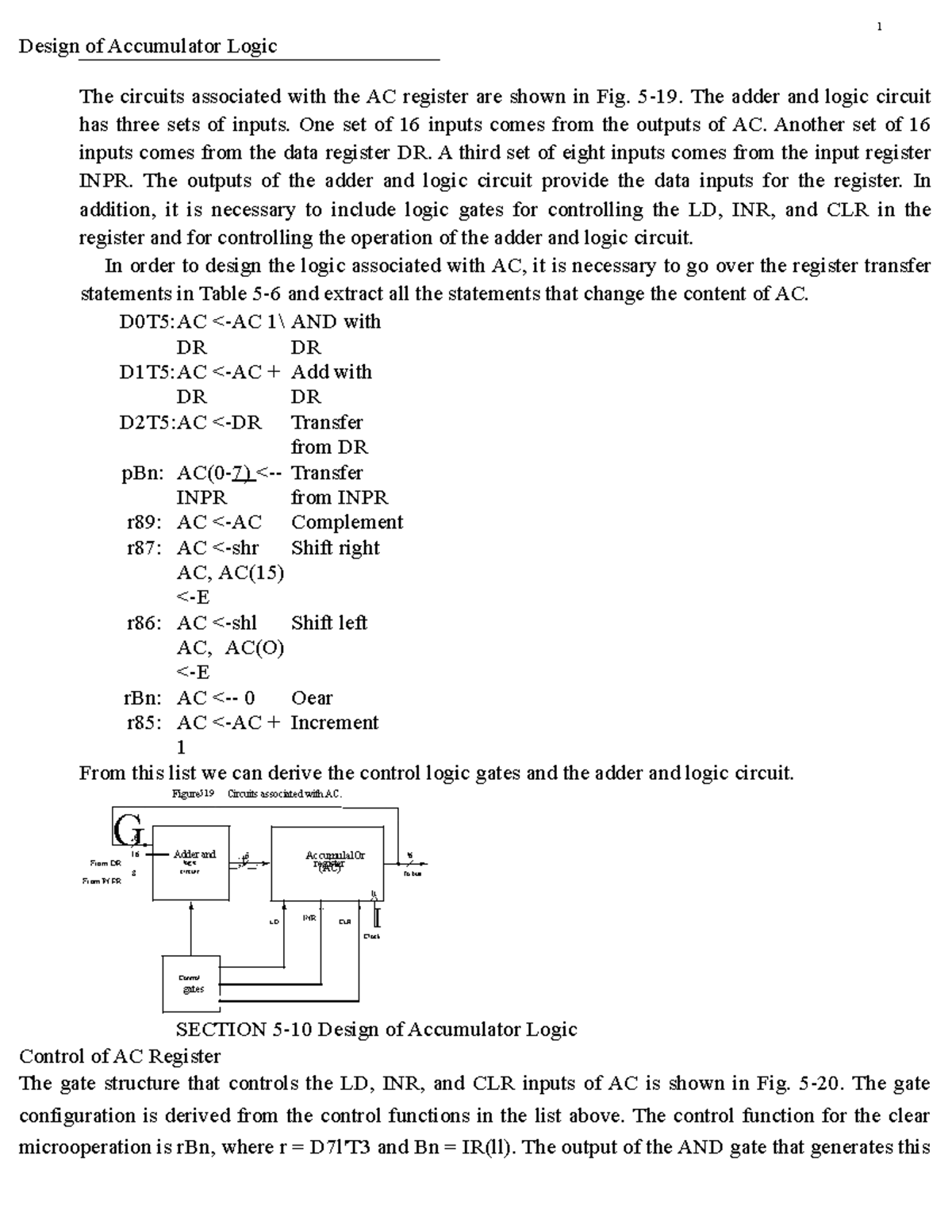 Design of Accumulator Logic - 5-19. The adder and logic circuit has ...